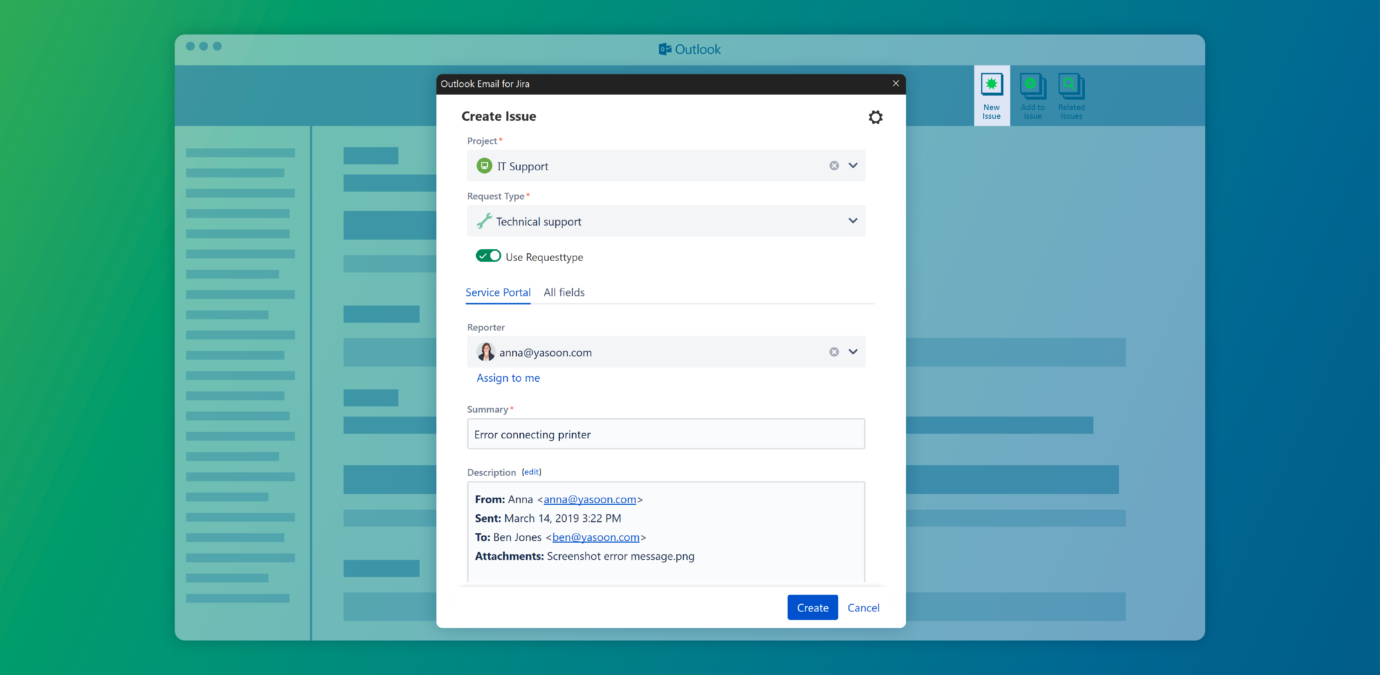 Outlook Email for Jira - yasoon