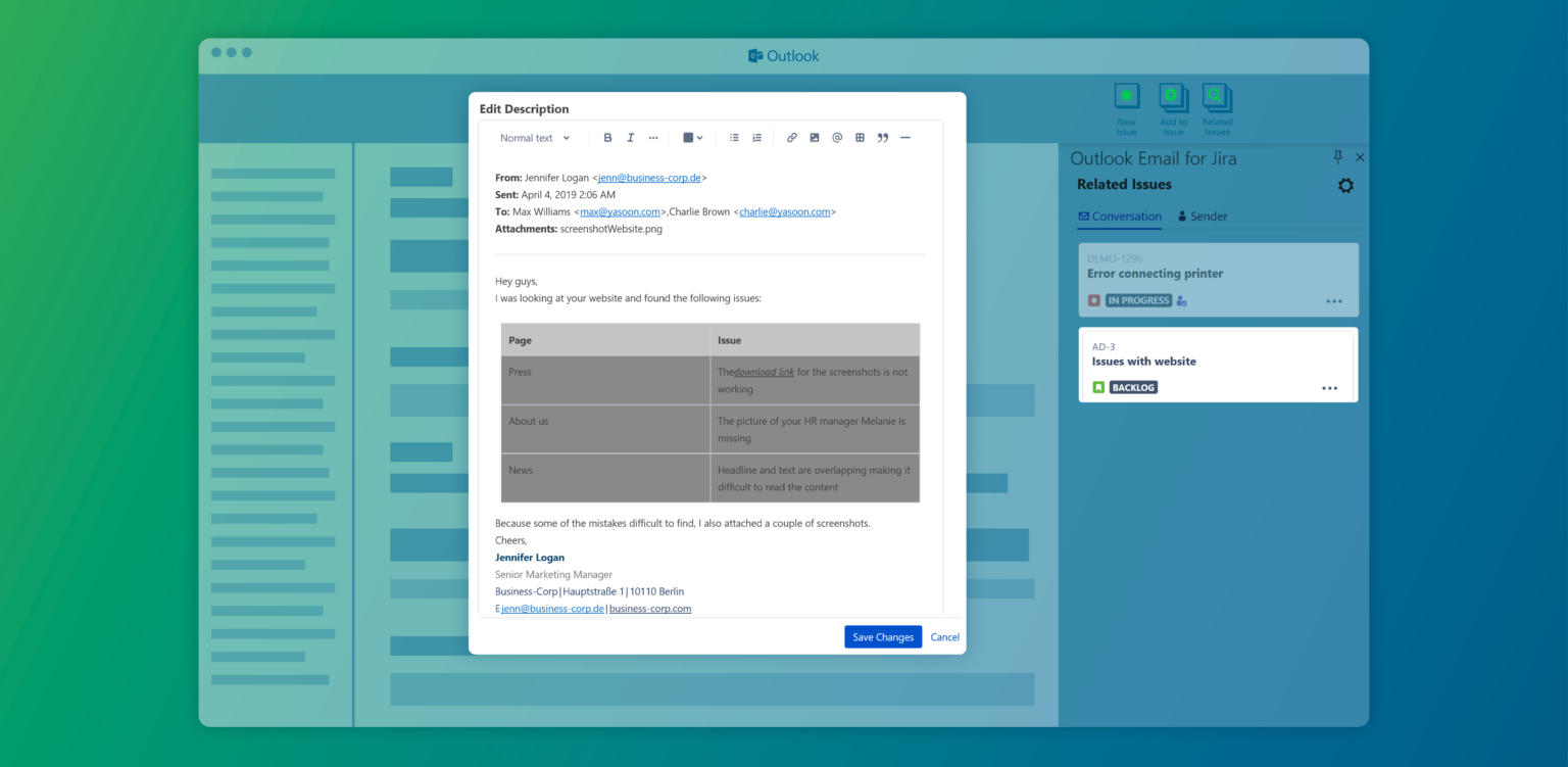 Outlook Email for Jira - yasoon