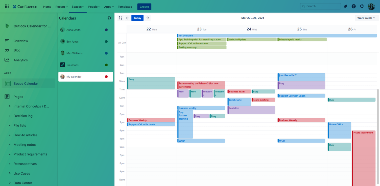 Outlook Calendars for Confluence – what your team needs - yasoon